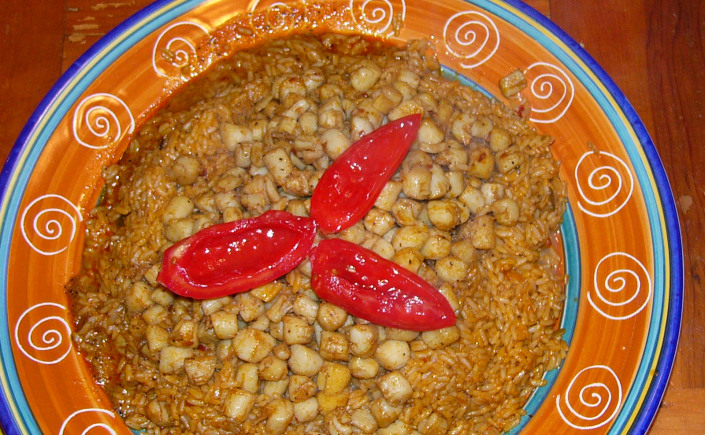 Cajun Bay Scallops over Spicy Spanish Rice – A Worldly Dish – Welcome ...